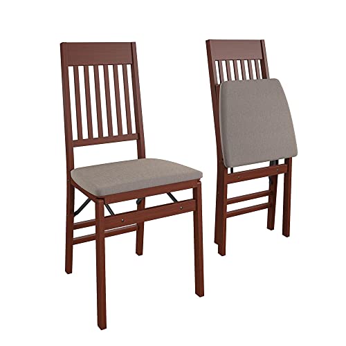 CoscoProducts COSCO Mission Back Solid Wood Folding Chair with Thick Fabric Padded, Walnut, 2-Pack, Triple Braced with Locking Mechanism, for Everyday Dining or Extra Seating