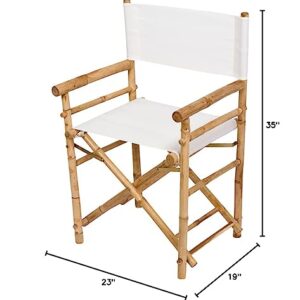 Zew Indoor Outdoor Set of 2 Folding Bamboo Director Chair, 23" L x 18" W x 35" H, Ivory