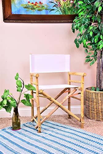 Zew Indoor Outdoor Set of 2 Folding Bamboo Director Chair, 23" L x 18" W x 35" H, Ivory