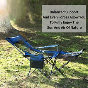 NURTUDIS Camping Lounge Chair, Portable Camping Chair with Footrest, Folding Reclining Camping Chair,Storage Bag & Headrest, Mesh Recliner, 330lbs Weight Capacity (Blue)