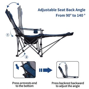 NURTUDIS Camping Lounge Chair, Portable Camping Chair with Footrest, Folding Reclining Camping Chair,Storage Bag & Headrest, Mesh Recliner, 330lbs Weight Capacity (Blue)