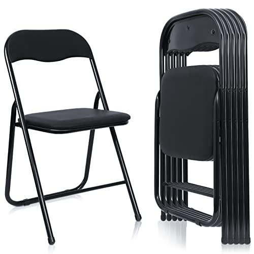 Kathfly Steel Folding Chair Set Foldable Chair with Padded Seat Cushioned Metal Folding Chair Portable Stackable Commercial Seat for Reception Meeting Room Office, 330lbs Capacity (Black)