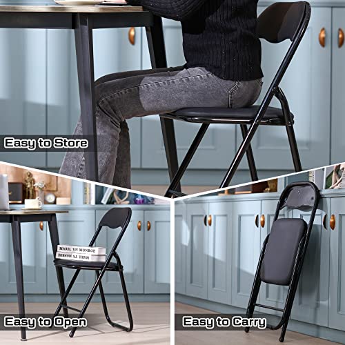 Kathfly Steel Folding Chair Set Foldable Chair with Padded Seat Cushioned Metal Folding Chair Portable Stackable Commercial Seat for Reception Meeting Room Office, 330lbs Capacity (Black)