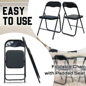 Kathfly Steel Folding Chair Set Foldable Chair with Padded Seat Cushioned Metal Folding Chair Portable Stackable Commercial Seat for Reception Meeting Room Office, 330lbs Capacity (Black)