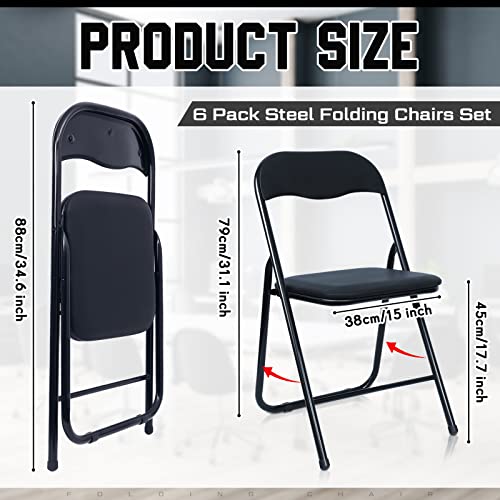 Kathfly Steel Folding Chair Set Foldable Chair with Padded Seat Cushioned Metal Folding Chair Portable Stackable Commercial Seat for Reception Meeting Room Office, 330lbs Capacity (Black)