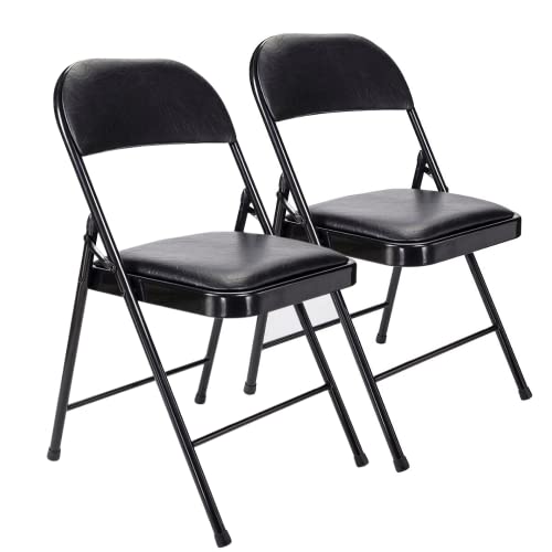 Westerly 2 Pack Black Steel Vinyl Padded Metal Folding Chair Portable Stackable for Home Office Event