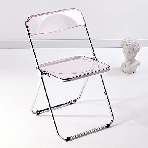 KAIHAOWIN Luxury Modern Transparent Folding Chair Acrylic Folding Chairs-Acrylic Ghost Stackable Crystal Seat-PC Plastic Living Room Seat-Chrome Frame Accent Side Chair for Outside Inside-Pink