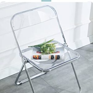 KAIHAOWIN Luxury Modern Transparent Folding Chair Acrylic Folding Chairs-Acrylic Ghost Stackable Crystal Seat-PC Plastic Living Room Seat-Chrome Frame Accent Side Chair for Outside Inside-Pink