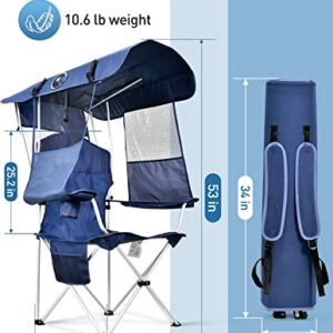 Docusvect Canopy Chair with Fan, Folding Chair with Retractable UPF 50+ Shade Canopy, Cup Holder, Side Pocket for Camping, Beach, Tailgates and Fishing - Support 330 LBS