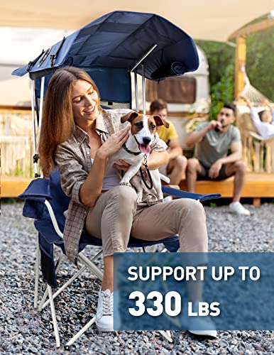 Docusvect Canopy Chair with Fan, Folding Chair with Retractable UPF 50+ Shade Canopy, Cup Holder, Side Pocket for Camping, Beach, Tailgates and Fishing - Support 330 LBS