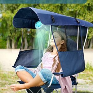 Docusvect Canopy Chair with Fan, Folding Chair with Retractable UPF 50+ Shade Canopy, Cup Holder, Side Pocket for Camping, Beach, Tailgates and Fishing - Support 330 LBS