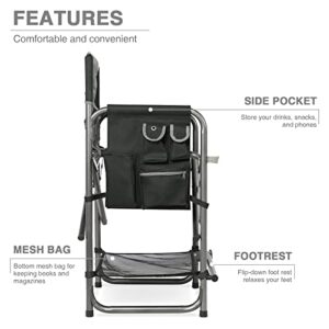 EVER ADVANCED Medium Tall Directors Chair Foldable Makeup Artist Chair Bar Height with Side Table Cup Holder and Storage Bag Footrest, Supports 350LBS (Grey, Seat Height: 23.2 inches)