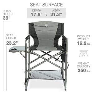 EVER ADVANCED Medium Tall Directors Chair Foldable Makeup Artist Chair Bar Height with Side Table Cup Holder and Storage Bag Footrest, Supports 350LBS (Grey, Seat Height: 23.2 inches)