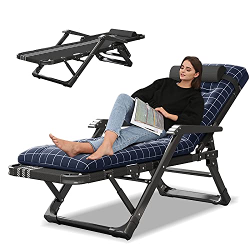 LILYPELLE Folding Outside Chaise Lounge Chair with Mattress, 5 Position Adjustable Patio Folding Lounge Chair Reclining Chairs Perfect for Outside, Sunbathing, Camping, Pool, Beach, Patio