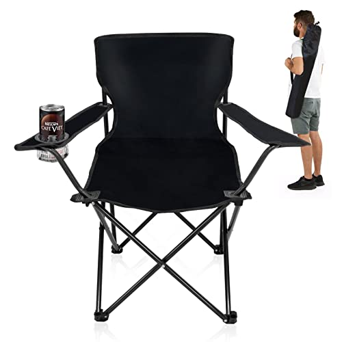 SHSYCER Folding Camping Chairs Portable - Lightweight Camping Chair with Arm Cup Holder, Light Backpacking Beach Outdoor Camping Chairs, Better for Slim People (Black)