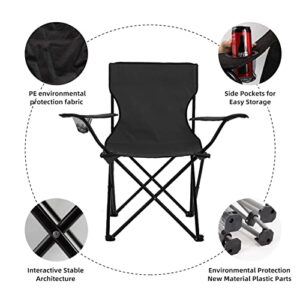 SHSYCER Folding Camping Chairs Portable - Lightweight Camping Chair with Arm Cup Holder, Light Backpacking Beach Outdoor Camping Chairs, Better for Slim People (Black)