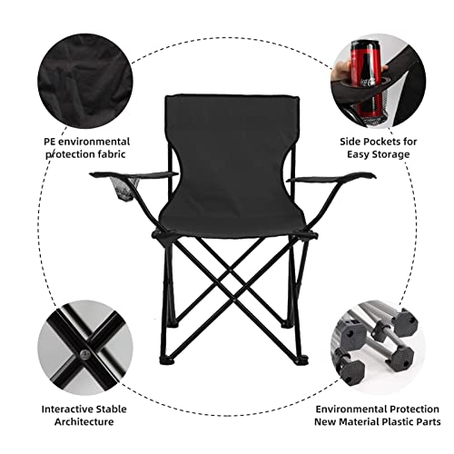 SHSYCER Folding Camping Chairs Portable - Lightweight Camping Chair with Arm Cup Holder, Light Backpacking Beach Outdoor Camping Chairs, Better for Slim People (Black)