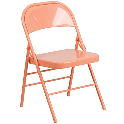 Flash Furniture 4 Pack HERCULES COLORBURST Series Sedona Coral Triple Braced & Double Hinged Metal Folding Chair