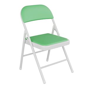 qqxx folding chair with pu leather padded seat,ergonomic metal foldable chair with backrest,portable basics home office chair desk chair dining chair conference chair(white metal frame, green)