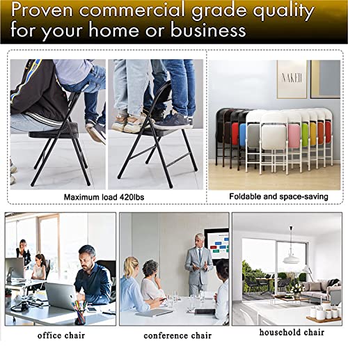 QQXX Folding Chair with Pu Leather Padded Seat,Ergonomic Metal Foldable Chair with Backrest,Portable Basics Home Office Chair Desk Chair Dining Chair Conference Chair(White Metal Frame, Green)