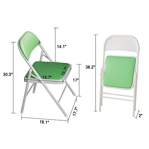 QQXX Folding Chair with Pu Leather Padded Seat,Ergonomic Metal Foldable Chair with Backrest,Portable Basics Home Office Chair Desk Chair Dining Chair Conference Chair(White Metal Frame, Green)