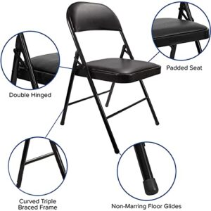 SKONYON Folding Chairs with Padded Seats Black Foldable Chair for Outdoor & Indoor use, 330lbs Capacity, 6 Pack