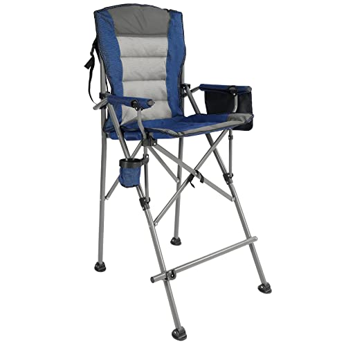 Stonehomy Padded 31" Bar Height Tall Folding Camping Chairs for Adults, Heavy Duty 330 lbs Directors Chair Foldable with Foot Rest and Cup Holder, Blue