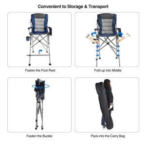 Stonehomy Padded 31" Bar Height Tall Folding Camping Chairs for Adults, Heavy Duty 330 lbs Directors Chair Foldable with Foot Rest and Cup Holder, Blue