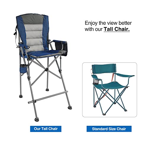 Stonehomy Padded 31" Bar Height Tall Folding Camping Chairs for Adults, Heavy Duty 330 lbs Directors Chair Foldable with Foot Rest and Cup Holder, Blue