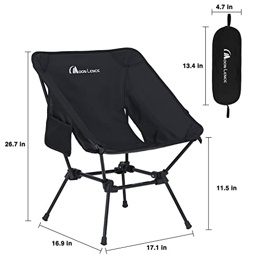 MOON LENCE Camping Chairs Compact Backpacking Chair, 400 lbs Capacity, Heavy Duty, Folding Chairs with Side Pockets Packable Lightweight for Hiking & Beach, Black