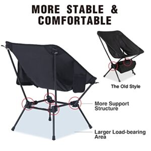 MOON LENCE Camping Chairs Compact Backpacking Chair, 400 lbs Capacity, Heavy Duty, Folding Chairs with Side Pockets Packable Lightweight for Hiking & Beach, Black