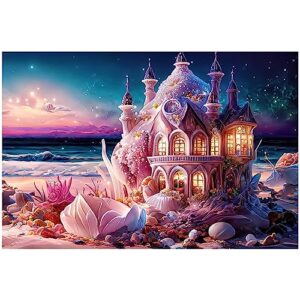 buewutiry beach castle diamond painting kits for adults beginner, 16x12 inch 5d diamond art kits for adults, diy full drill diamond art craft for home wall art decor