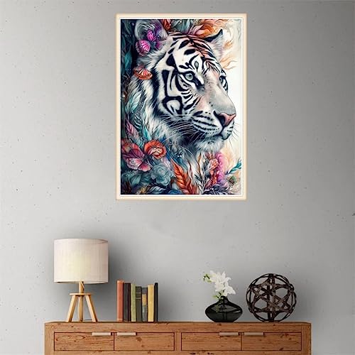 5D Diamond Art Painting Kits, Diamond Art Kits for Adults and Kids, Full Drill Diamond Rhinestone Arts Craft Picture Embroidery Painting by Numbers for Home Wall Decor, 11.8 x 15.75 inch (White tiger)