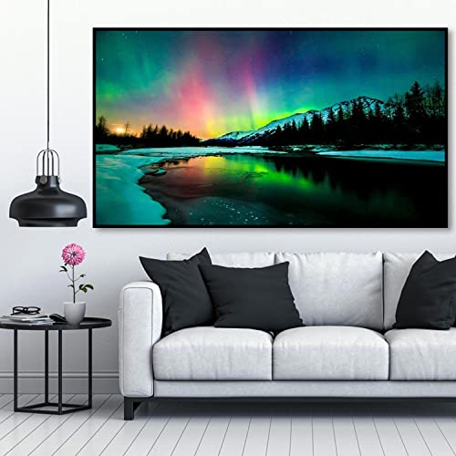 pchmcu 5D Diamond Art Aurora Lake，Forest Diamond Painting Kits for Adults，DIY Full Drill Crystal Rhinestone Arts and Crafts，Gem Art Paint with Diamond Home Wall Decor(27.5 X 15.7inch)