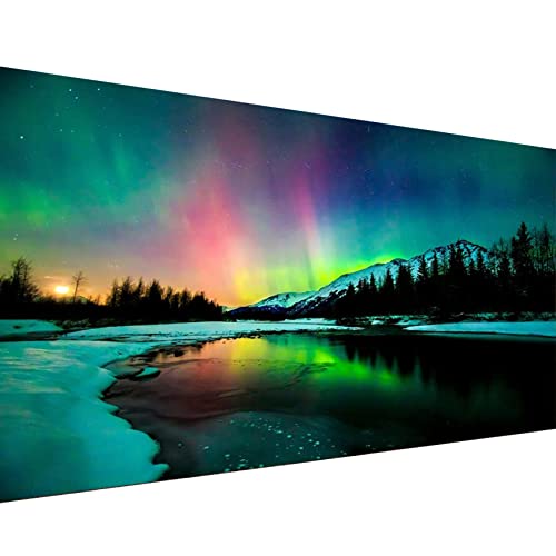 pchmcu 5D Diamond Art Aurora Lake，Forest Diamond Painting Kits for Adults，DIY Full Drill Crystal Rhinestone Arts and Crafts，Gem Art Paint with Diamond Home Wall Decor(27.5 X 15.7inch)