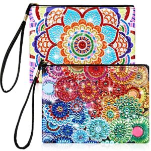 2 pieces mandala diy diamond painting purses 5d diy diamond painting handbag handmade diamond art wristlet clutch bag with zipper for women girls art craft makeup gift (elegant)