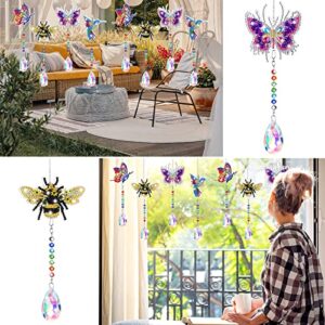 4 Pcs Diamond Painting Kits 5D Diamond Painting Suncatcher Double Sided DIY Wind Chime Kit Diamond Art for Kids Butterfly Bee Hummingbird Ornament for Adults Kids Home Garden Supplies (Cute Style)