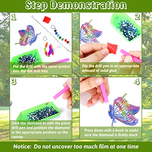 4 Pcs Diamond Painting Kits 5D Diamond Painting Suncatcher Double Sided DIY Wind Chime Kit Diamond Art for Kids Butterfly Bee Hummingbird Ornament for Adults Kids Home Garden Supplies (Cute Style)