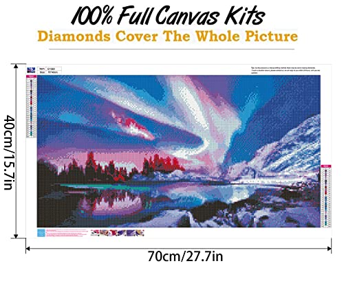 5D Diamond Art Painting，Large Aurora Diamond Painting Kits for Adults，DIY Full Drill Crystal Rhinestone Arts and Crafts，Gem Art Painting with Diamond Home Wall Decor Forest Lake (27.5 X 15.7inch)