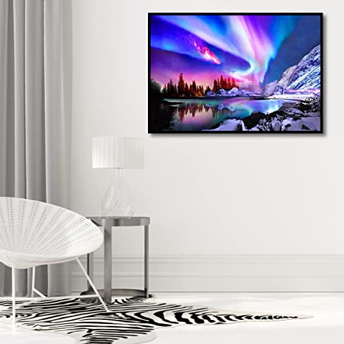 5D Diamond Art Painting，Large Aurora Diamond Painting Kits for Adults，DIY Full Drill Crystal Rhinestone Arts and Crafts，Gem Art Painting with Diamond Home Wall Decor Forest Lake (27.5 X 15.7inch)