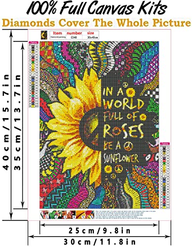 DIY 5D Diamond Painting Sunflower by Number Kits for Adults,Sunflower Diamond Painting Kits Round Full Drill Diamond Art Kits Flower Picture Arts Craft for Home Wall Art Decor 11.8x15.7 inch