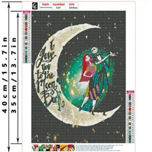 honrtreb DIY 5D Diamond Painting Halloween by Number Kits for Adults,Diamond Painting Jack and Sally with Moon,Round Full Drill Diamond Art Kits Craft for Home Wall Decor 11.8x15.7 inch