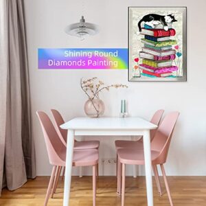 WHATWEARS Diamond Painting Kits 5D Cat Diamond Art Kit for Adults Mosaic Cat Book Gem Art Painting Kits with Crystal Rhinestone Paint with Diamond Dots for Home Wall Decor 11.8×15.7 inch