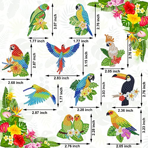 Augisteen 10 PCS Tropical Birds Diamond Painting Keychains Hawaiian Parrots Diamond Art Key Rings Luau Party Hanging Pendants Double Sided 5D Diamond Ornaments for DIY Crafts Summer Party Supplies