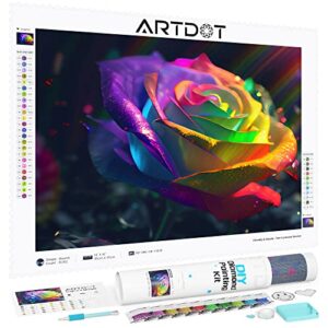 artdot 5d diamond painting kits for adults, full drill diamond art kits, licensed colorful rose flowers diamond painting for home wall decor (beginner kit 9.8x13.8 inches)