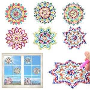 crazyjan 6 pcs diamond painting kits for suncatchers mandala art stained glass window clings, diy diamond art accessories adults & kids art craft supplies gifts for girls women children