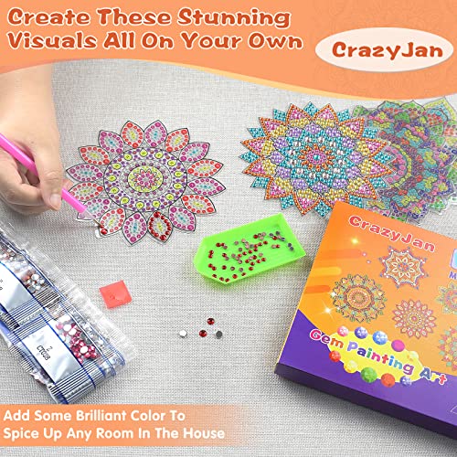 CrazyJan 6 PCS Diamond Painting Kits for Suncatchers Mandala Art Stained Glass Window Clings, DIY Diamond Art Accessories Adults & Kids Art Craft Supplies Gifts for Girls Women Children