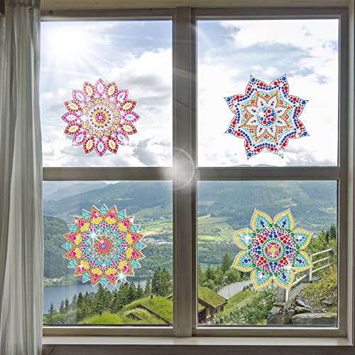 CrazyJan 6 PCS Diamond Painting Kits for Suncatchers Mandala Art Stained Glass Window Clings, DIY Diamond Art Accessories Adults & Kids Art Craft Supplies Gifts for Girls Women Children