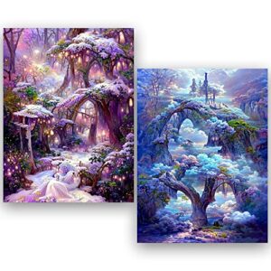 hkejoi 2 pack treer diamond painting kits for adults - diamond art kits for adults, beginners gem arts kits for gift home wall decor(12x16inch)