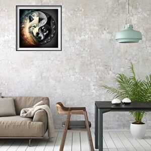 5D Diamond Painting Kits Yin Yang Animals DIY Diamond Full Round Drill Diamond Art Painting for Adults Painting Kit with Accessories for Home Wall Decor 30x30cm/11.8x11.8in (30x30cm-Wolf)